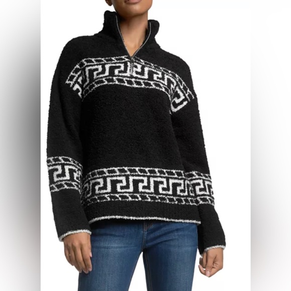Elan | Sweaters | Elan Black With White Aztec Design Sweater With Front ...